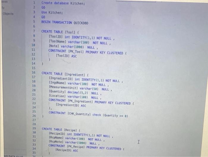 Solved 2. You will be working with the same Kitchen database | Chegg.com