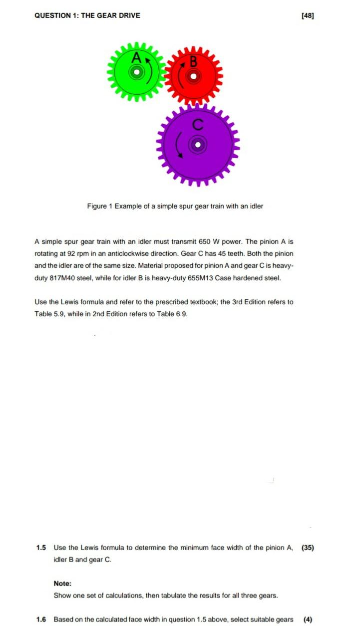 Solved QUESTION 1: THE GEAR DRIVE [48] Figure 1 Example of a | Chegg.com