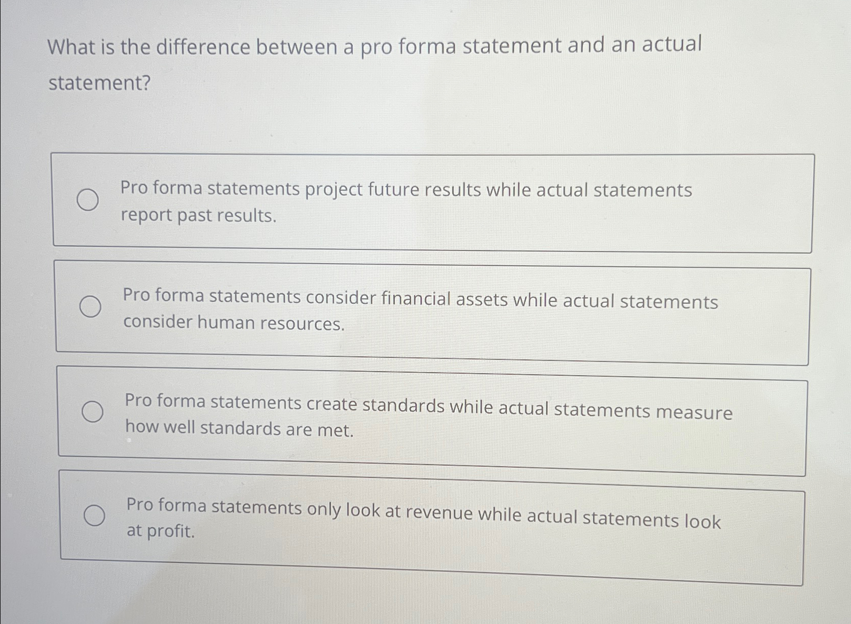Solved What is the difference between a pro forma statement | Chegg.com