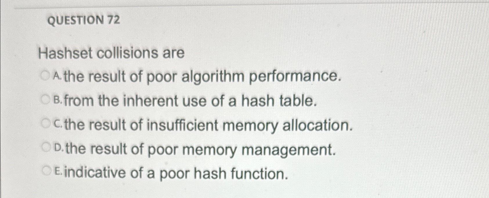 Solved QUESTION 72Hashset collisions areA. ﻿the result of | Chegg.com