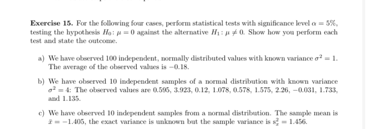 Solved Exercise 15 ﻿for The Following Four Cases Perform 