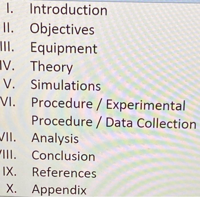 Solved 1. Introduction II. Objectives III. Equipment IV. | Chegg.com