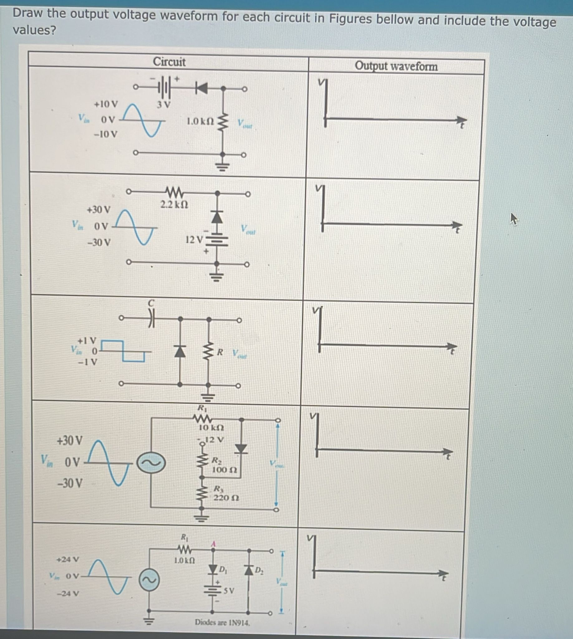 Draw the output voltage waveform for each circuit in | Chegg.com