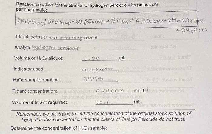 Solved Reaction equation for the titration of hydrogen | Chegg.com