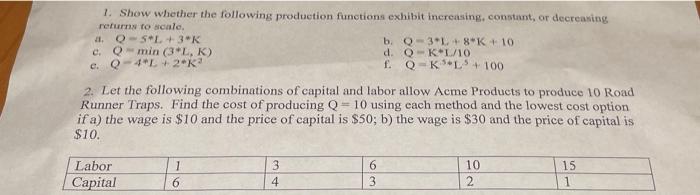 Solved 1. Show whether the following production functions | Chegg.com
