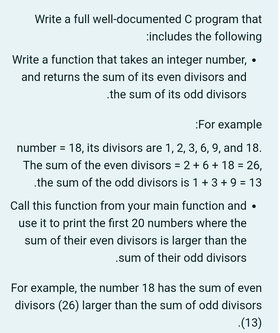 Solved Write a full well-documented C program that includes | Chegg.com