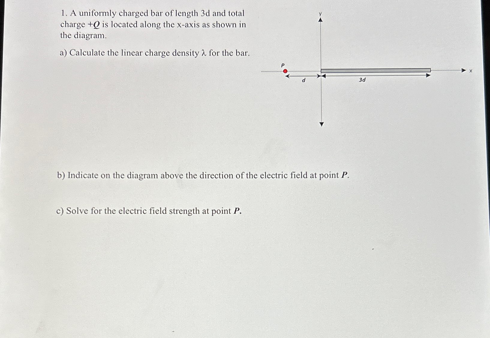 Solved A uniformly charged bar of length 3d ﻿and total | Chegg.com