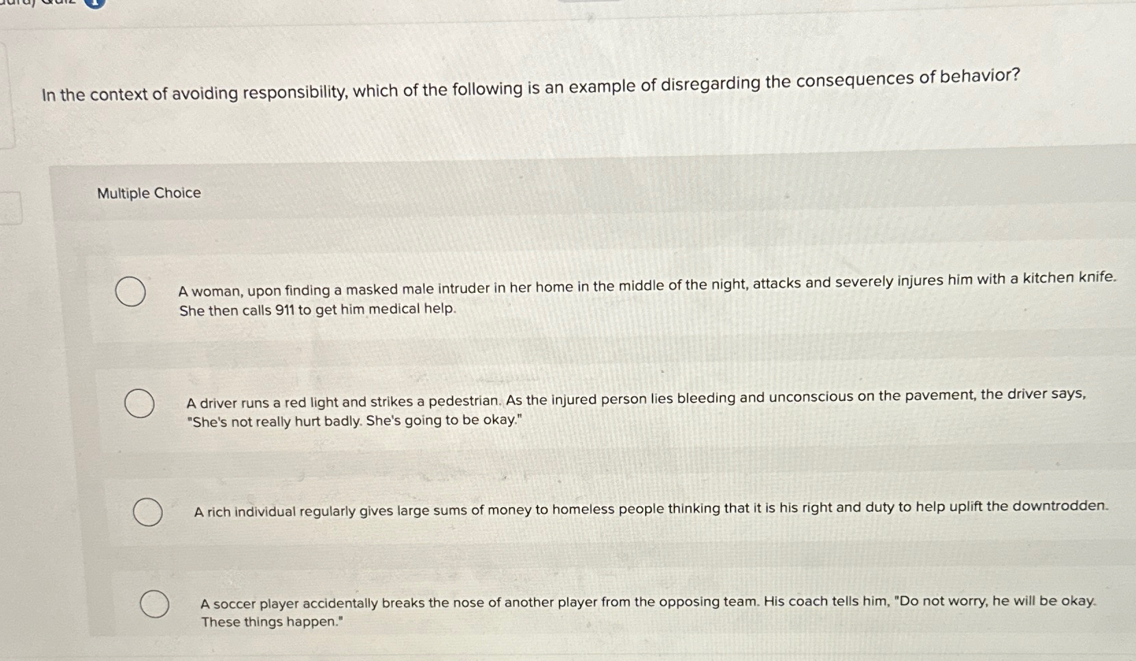 Solved In the context of avoiding responsibility, which of | Chegg.com
