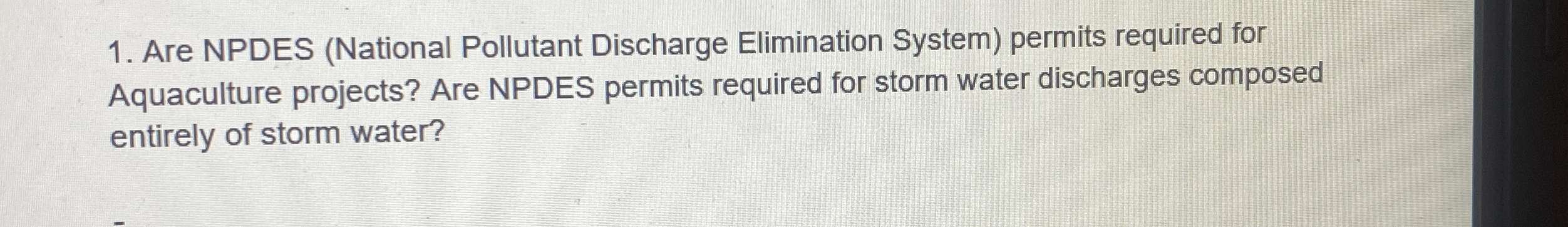 Solved Are NPDES (National Pollutant Discharge Elimination | Chegg.com