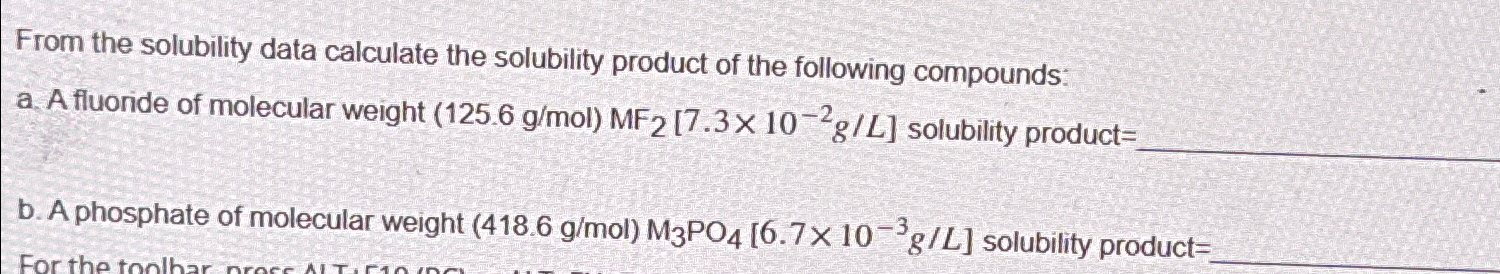 Solved From the solubility data calculate the solubility | Chegg.com