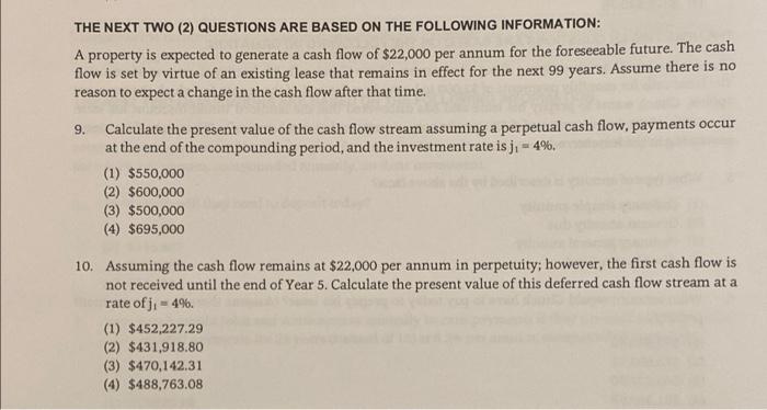 Solved THE NEXT TWO (2) QUESTIONS ARE BASED ON THE FOLLOWING | Chegg.com