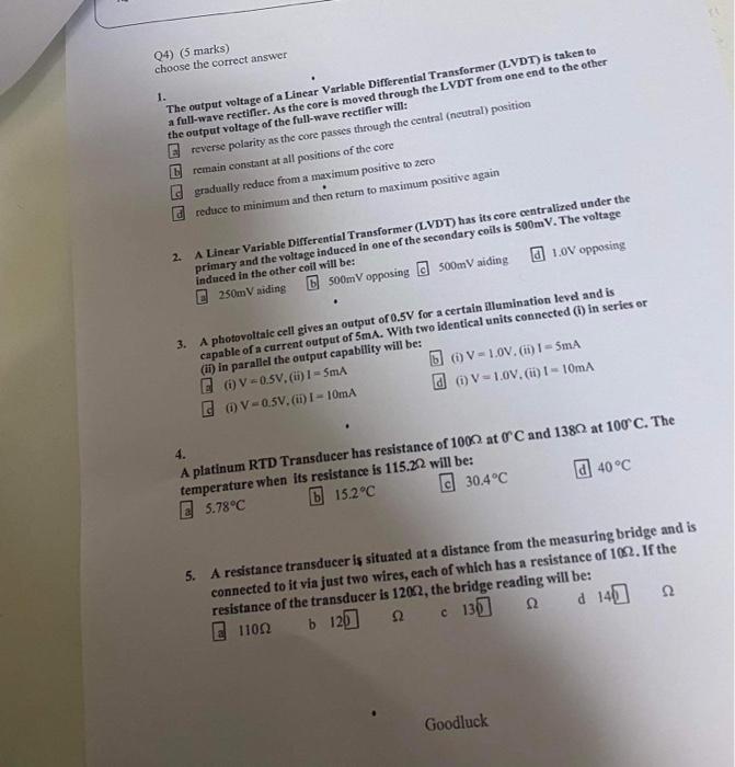 Solved Q4) (5 marks) choose the correct answer 1. The output | Chegg.com