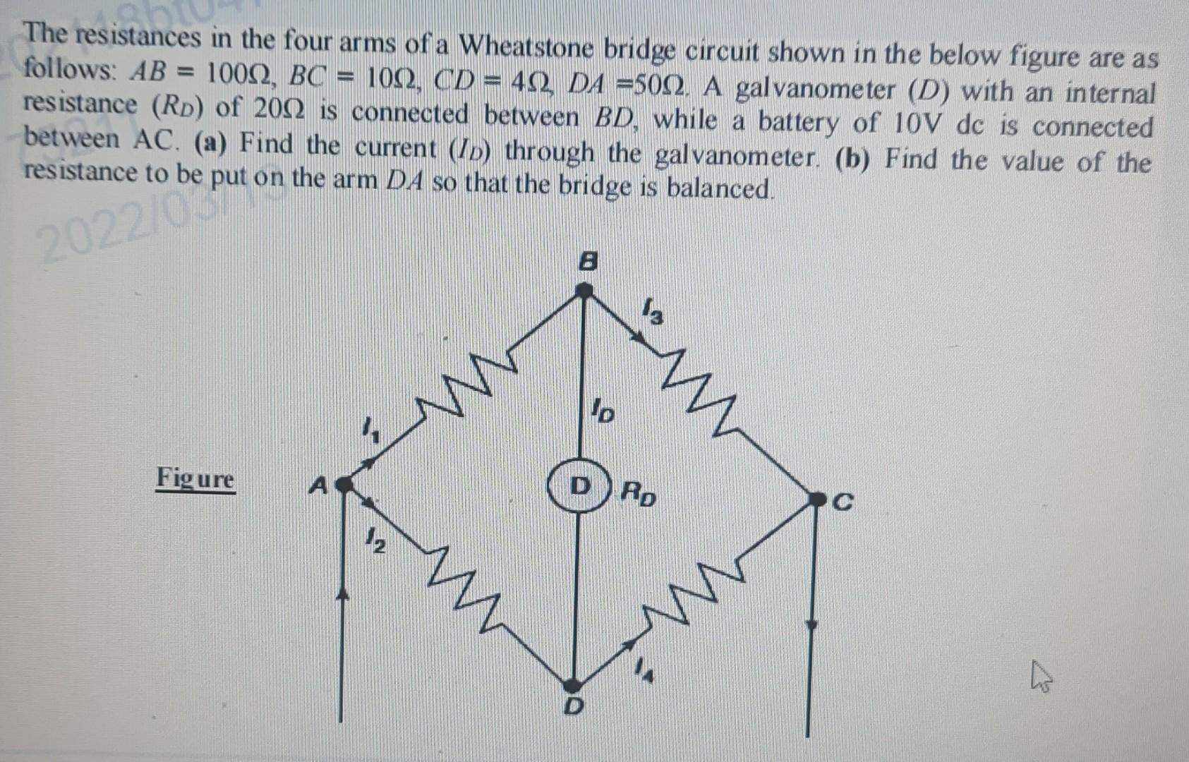 Solved The resistances in the four arms of a Wheatstone | Chegg.com