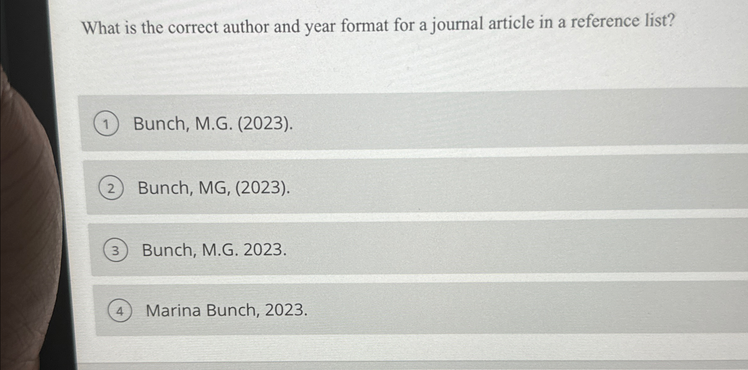 Solved What is the correct author and year format for a | Chegg.com