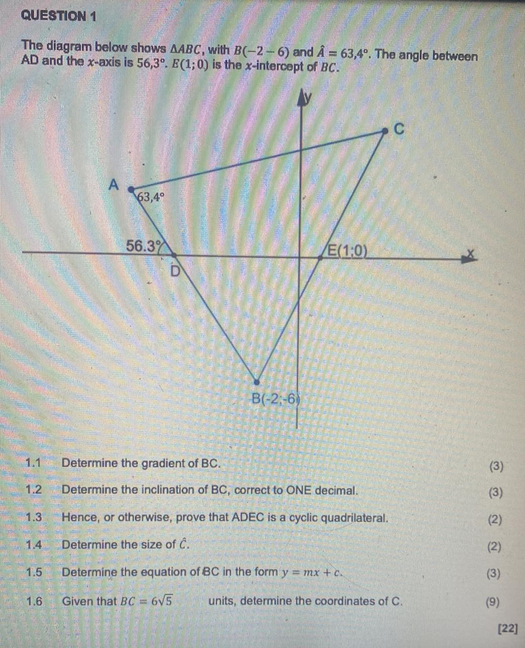 Solved QUESTION 1The diagram below shows ????ABC, ﻿with | Chegg.com