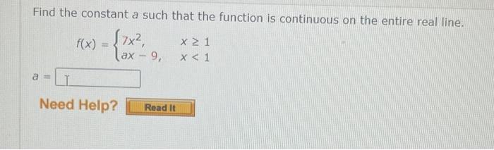 Solved Find the constant a such that the function is | Chegg.com