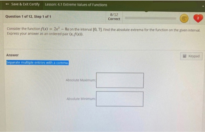 Solved - Save & Exit Certify Lesson: 3.6 Derivatives of | Chegg.com