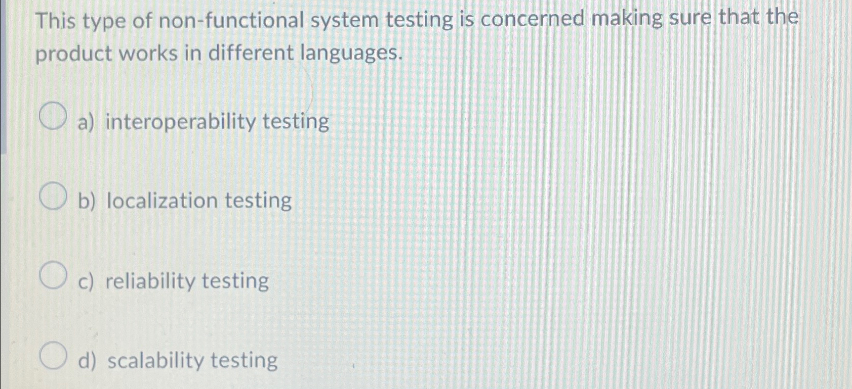 Solved This type of non-functional system testing is | Chegg.com