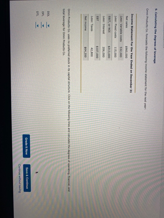 Solved 9. Calculating the degrees of leverage Omni Products | Chegg.com