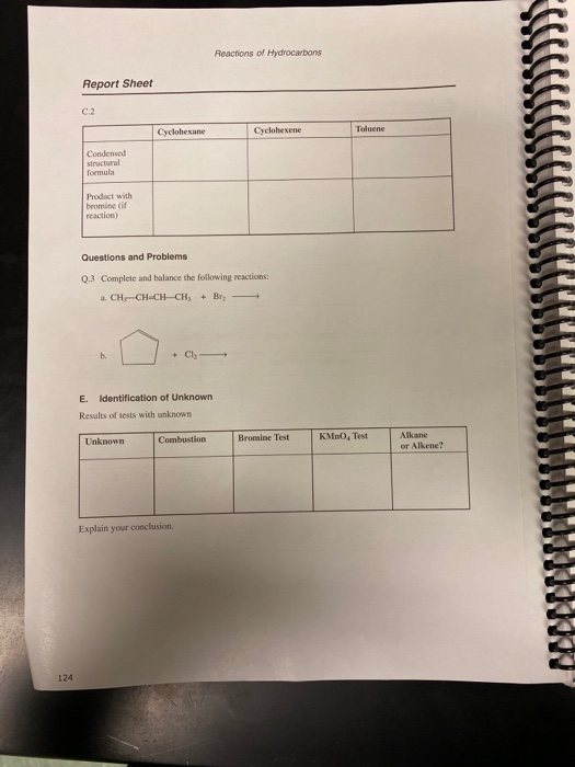 Solved Reactions of Hydrocarbons Report Sheet Cyclohexane | Chegg.com