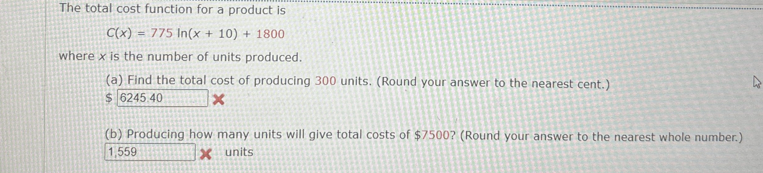 Solved The total cost function for a product | Chegg.com