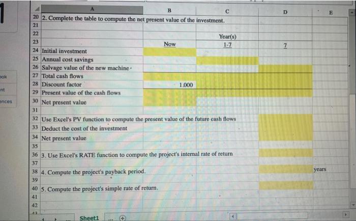 Solved (USING EXCEL FORMULAS PLEASE!)1. Determine tbe | Chegg.com