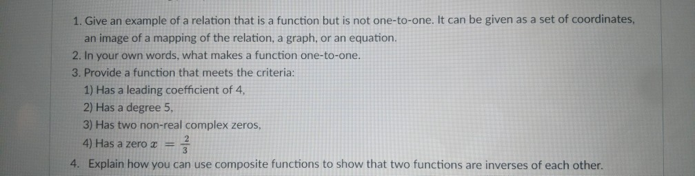 Solved 1. Give an example of a relation that is a function | Chegg.com