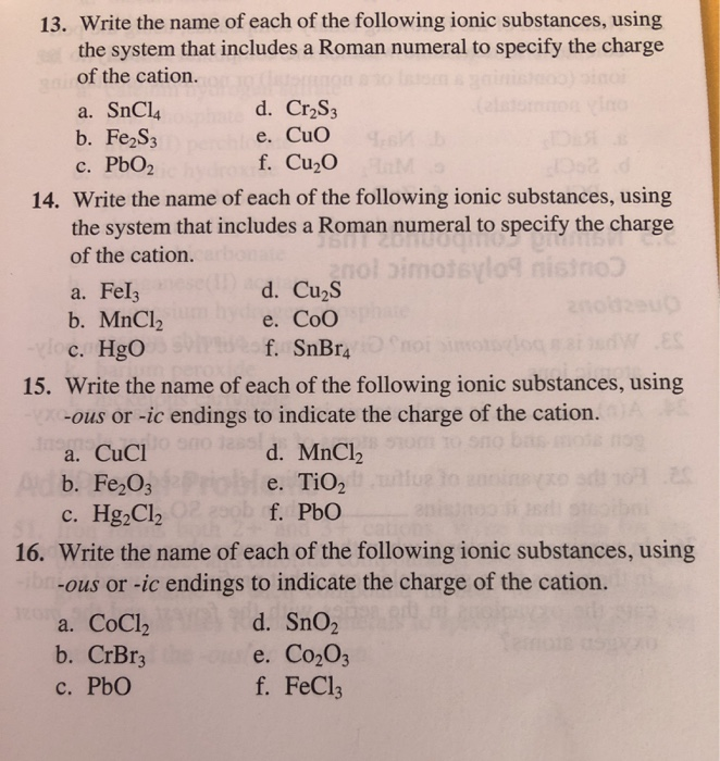 Solved 13. Write the name of each of the following ionic | Chegg.com