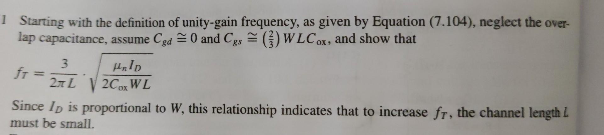 Starting with the definition of unity-gain frequency, | Chegg.com