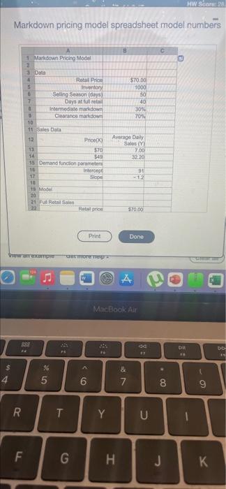 Use the Markdown Pricing Model spreadsheet model and | Chegg.com