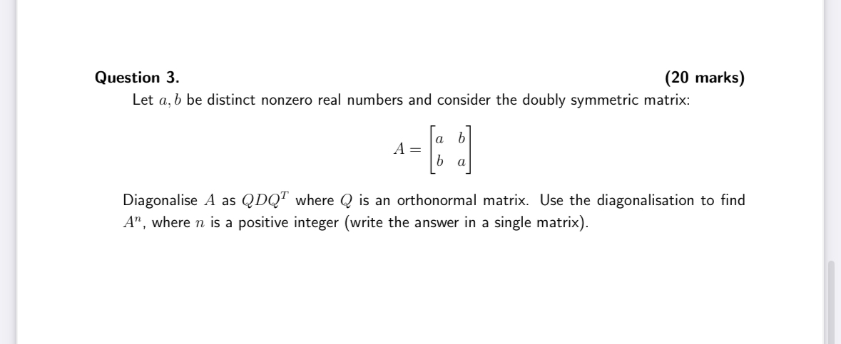 Solved Question 3.(20 ﻿marks)Let a,b ﻿be distinct nonzero | Chegg.com