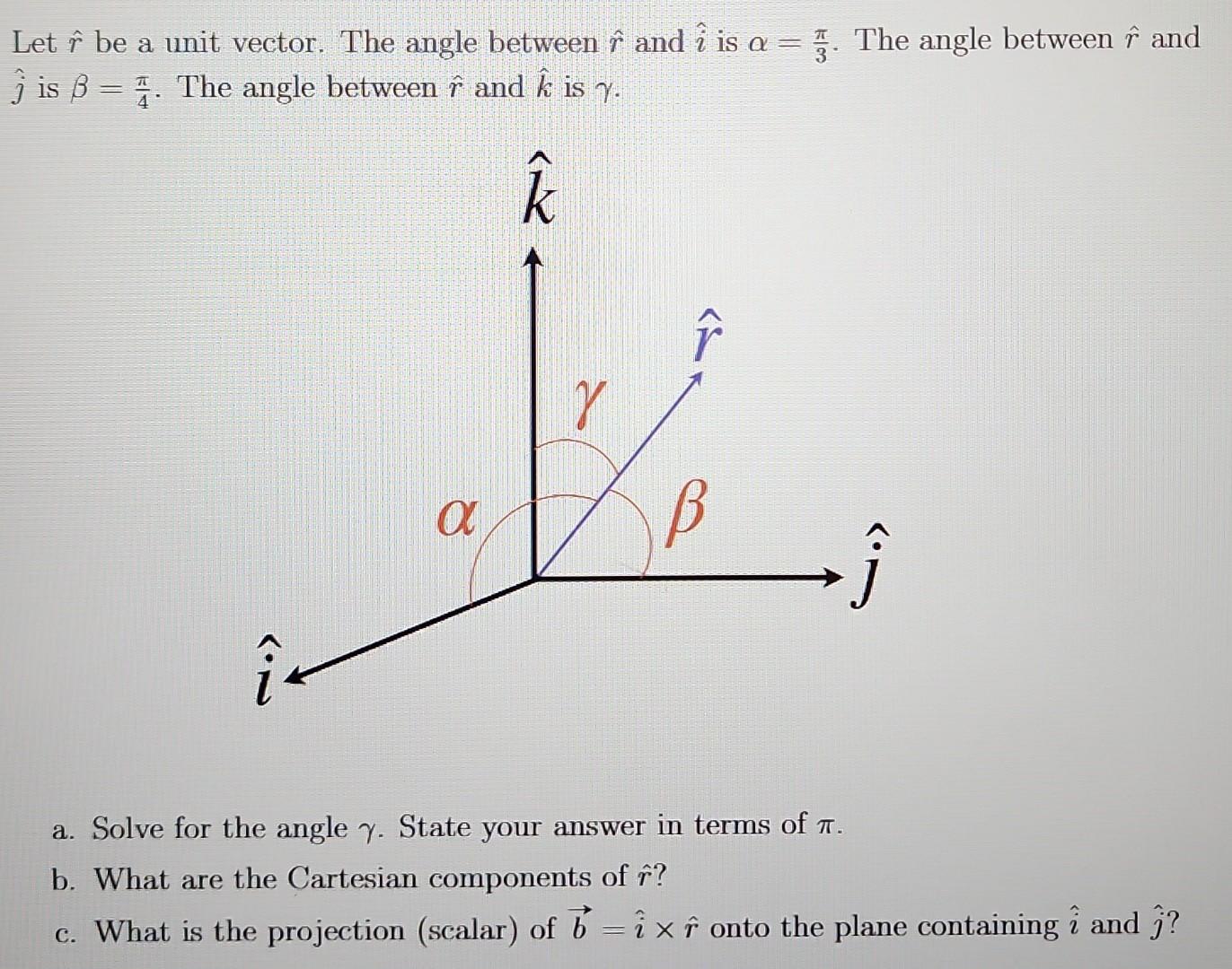 Solved Let r^ be a unit vector. The angle between r^ and i^ | Chegg.com