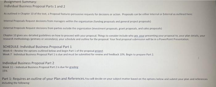 Individual Business Proposal Parts 1 and 2 As outined | Chegg.com