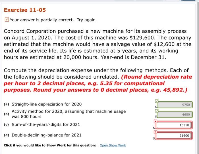 Solved Exercise 11-05 Your answer is partially correct. Try | Chegg.com