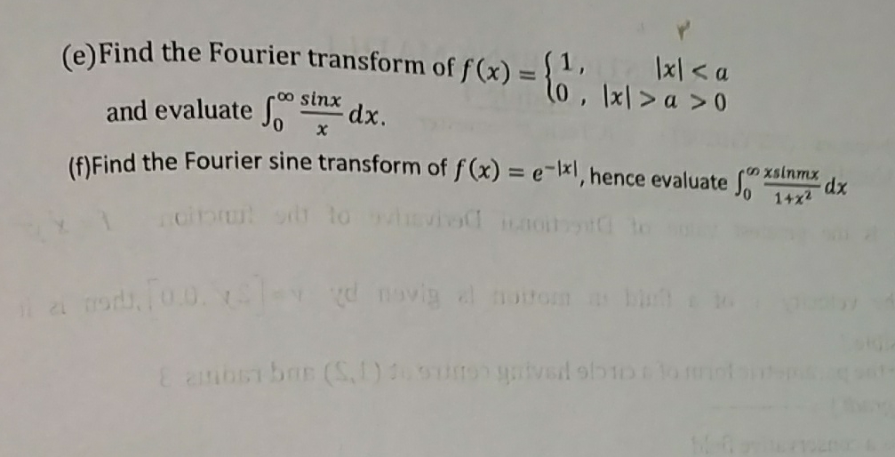 Solved (e) ﻿Find the Fourier transform of f(x)={1,|x|a>0 | Chegg.com
