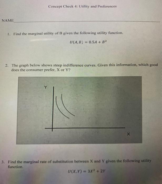 Solved Concept Check 4: Utility and Preferences NAME 1. Find | Chegg.com