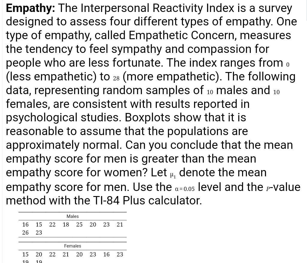 Solved Empathy: The Interpersonal Reactivity Index is a | Chegg.com