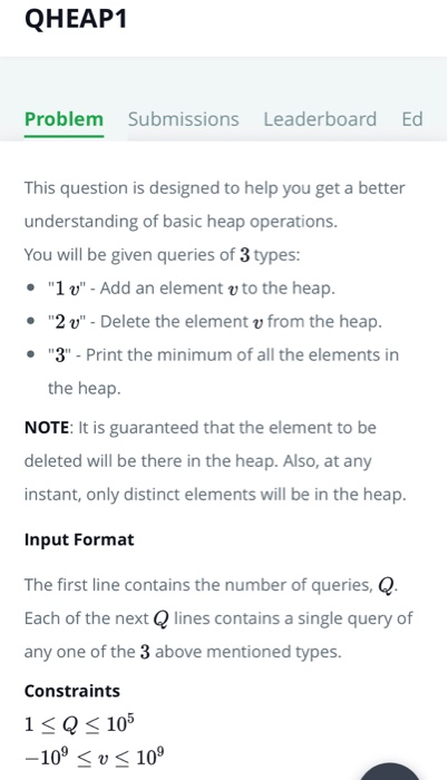 Solved QHEAP1 Problem Submissions Leaderboard Ed This | Chegg.com