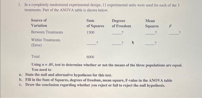 Solved In a completely randomized experimental design, 11 | Chegg.com