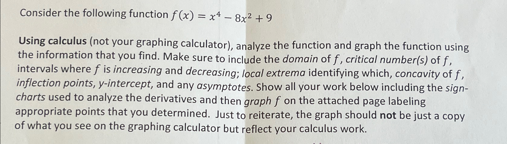 Solved Consider The Following Function F X X4 8x2 9using
