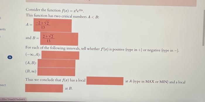 Solved Consider the function f(x)=x2e13x. This function has | Chegg.com