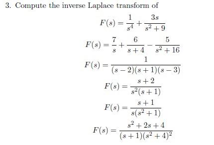 Solved 3. Compute the inverse Laplace transform of | Chegg.com