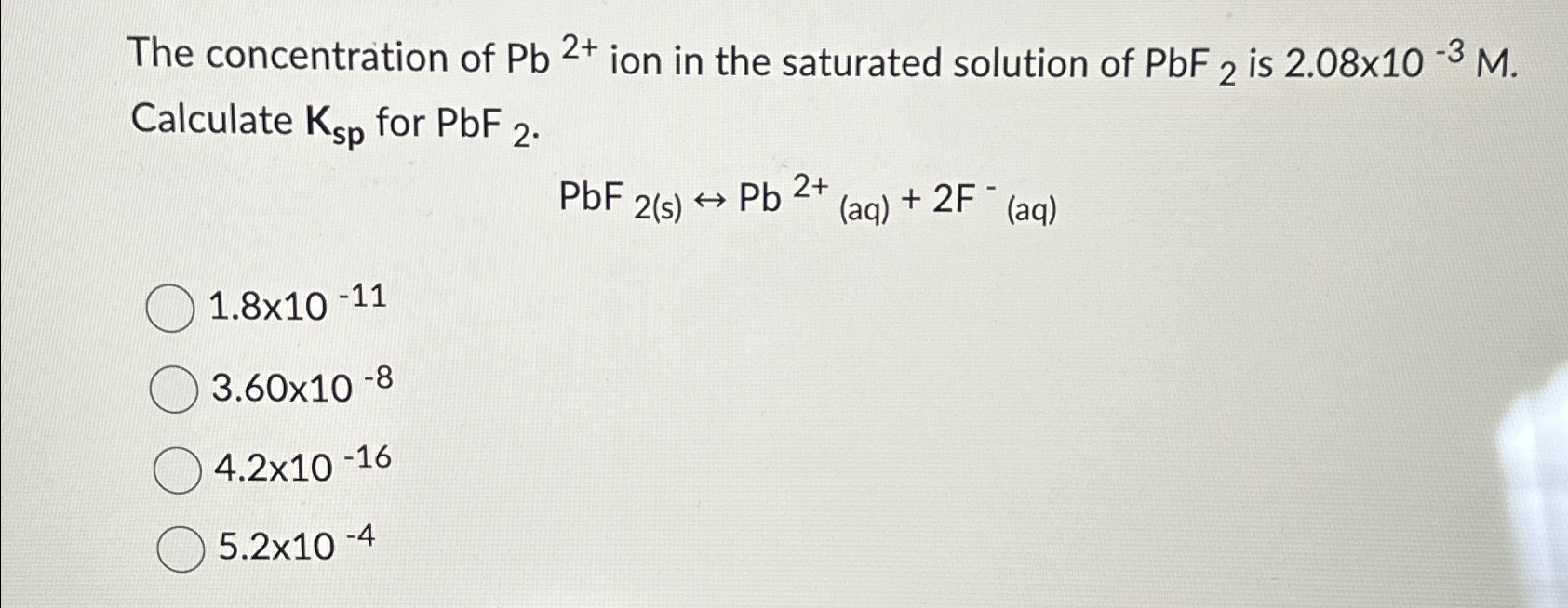 Solved The concentration of Pb2+ ﻿ion in the saturated | Chegg.com
