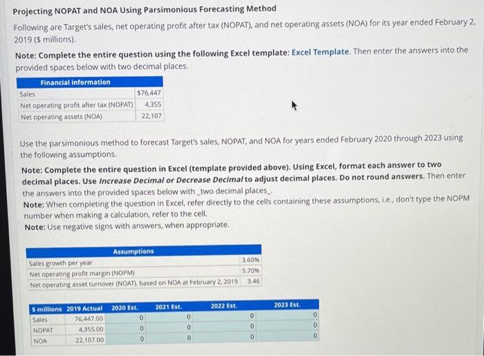 Solved Projecting NOPAT and NOA Using Parsimonious | Chegg.com