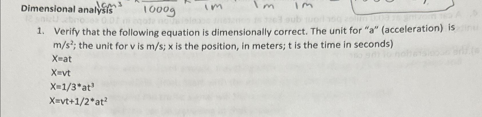 Solved Verify that the following equation is dimensionally | Chegg.com