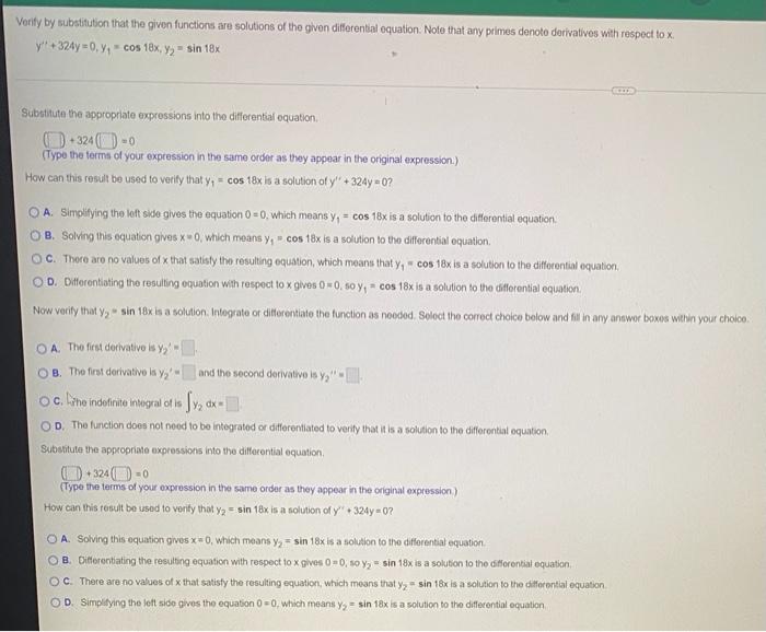Solved Verify by substitution that the given functions are | Chegg.com