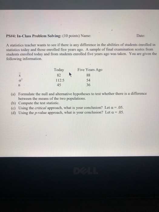 Solved PS#4: In-Class Problem Solving: (10 points) Name: | Chegg.com