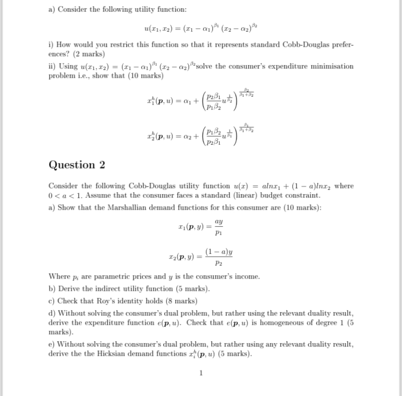 a) ﻿Consider the following utility | Chegg.com