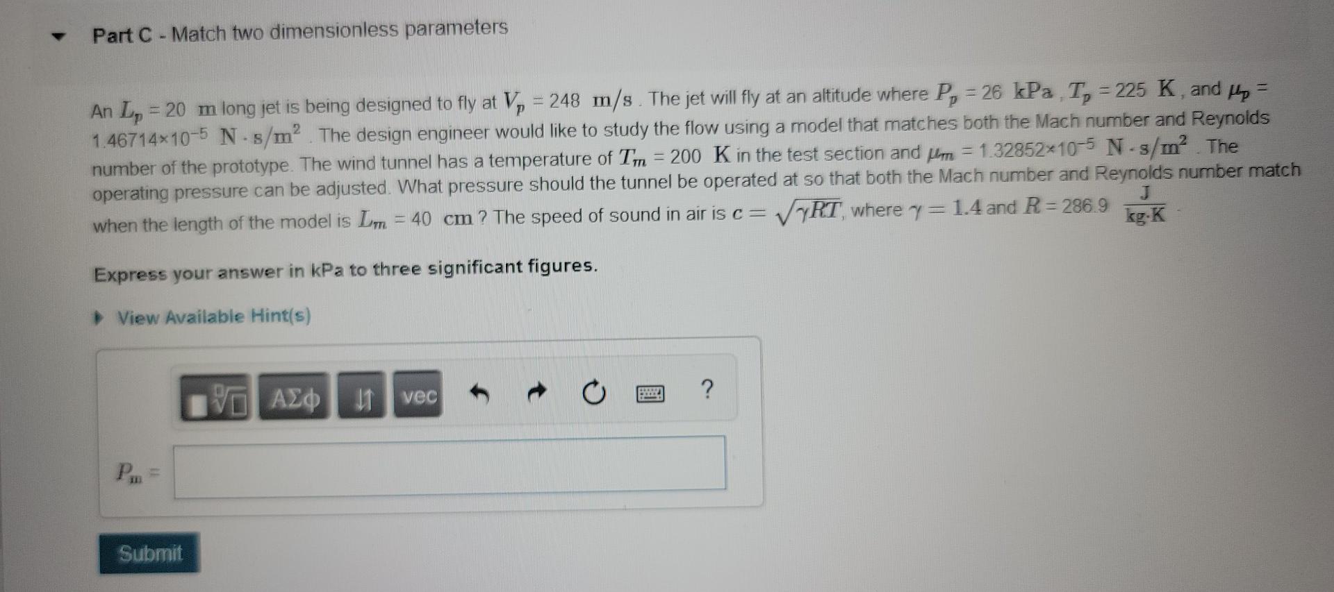 Solved Part C - Match two dimensionless parameters An Lp = | Chegg.com