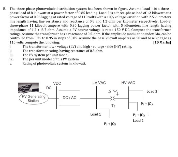 Solved B. The three-phase photovoltaic distribution system | Chegg.com